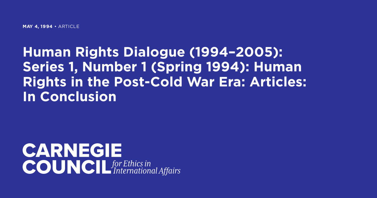 Human Rights Dialogue (1994–2005): Series 1, Number 1 (Spring 1994 ...