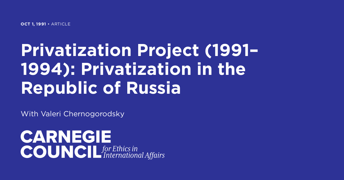 Privatization Project (1991–1994): Privatization in the Republic of ...